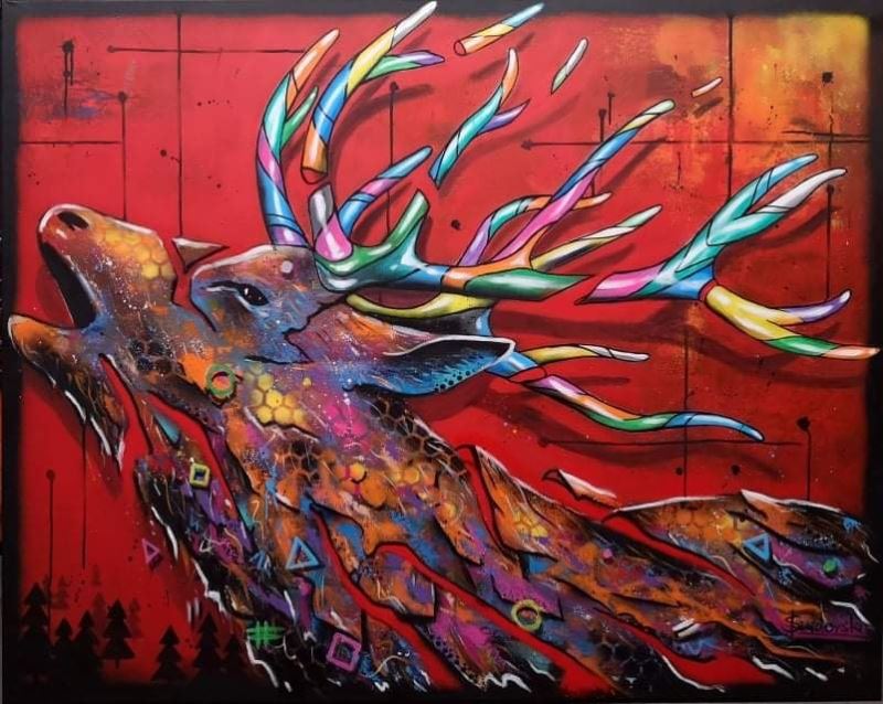 Mr. Stag - Paweł Świderski - Spray, Akryl - Art In House Dom Aukcyjny